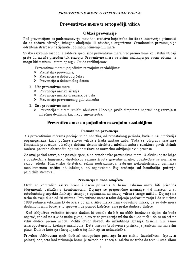 Preventivne Mere U Ortopediji Vilica | PDF
