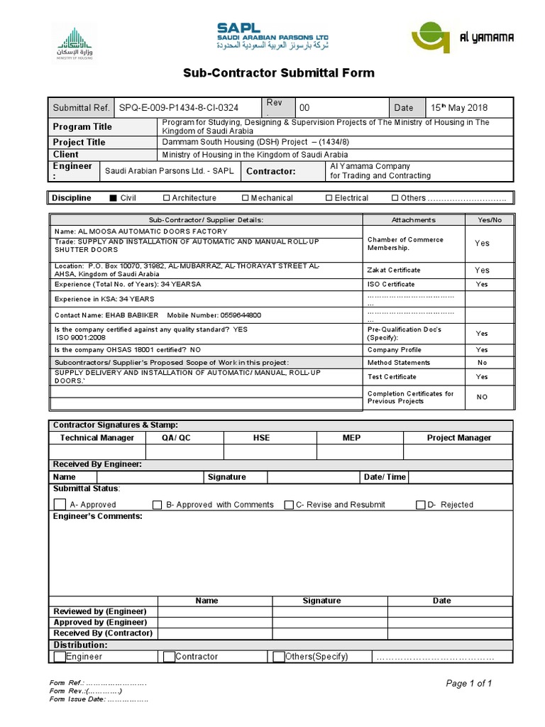 Dammam Housing Sub-Contractor Form | PDF | Economic Sectors | Business