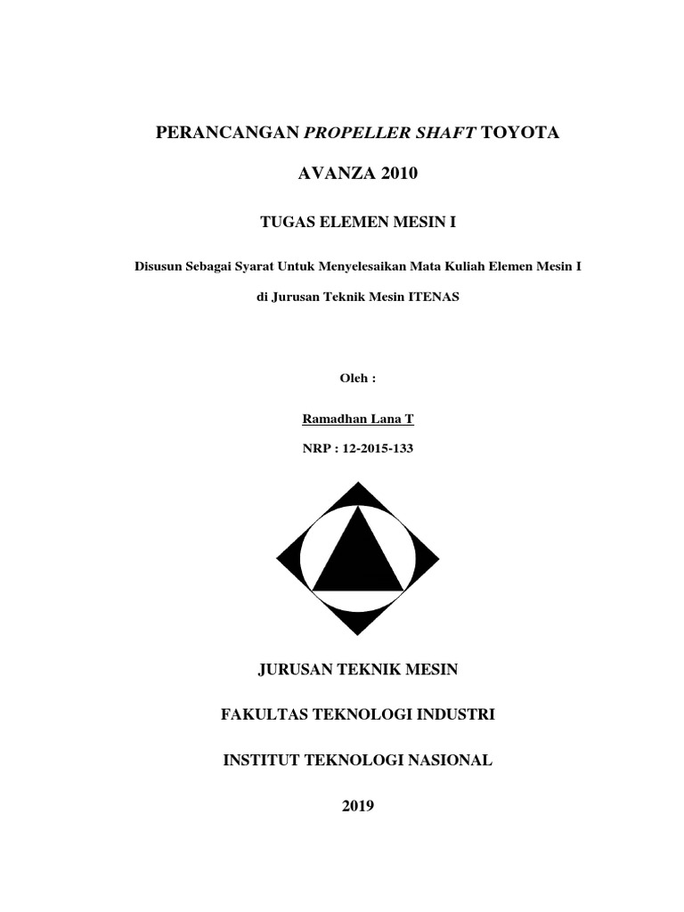 Perancangan Propeller Shaft Mobil Toyota Avanza 2010 | PDF | Teknologi ...