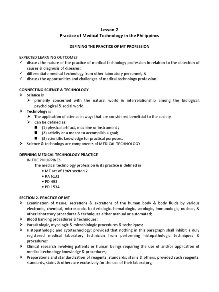 Lesson 2 Practice of Medical Technology in The Philippines | PDF ...