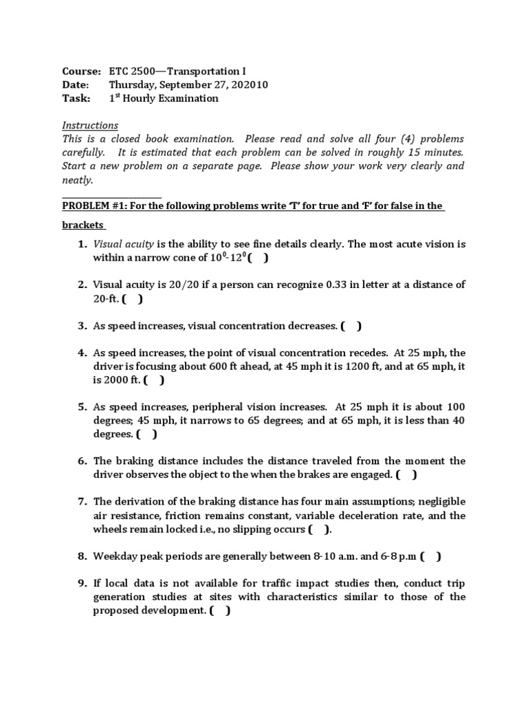 Examination #1 ETC | PDF | Transportation Engineering | Transport