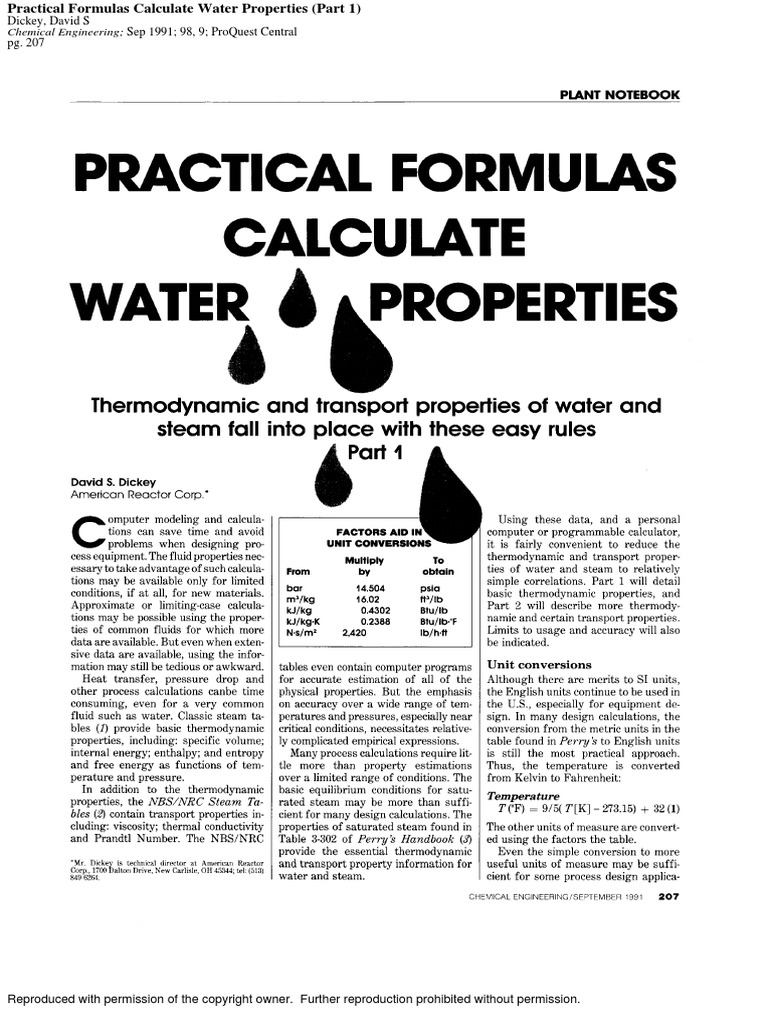 Practical Formulas Calculate Water Properties (Part 1) | PDF