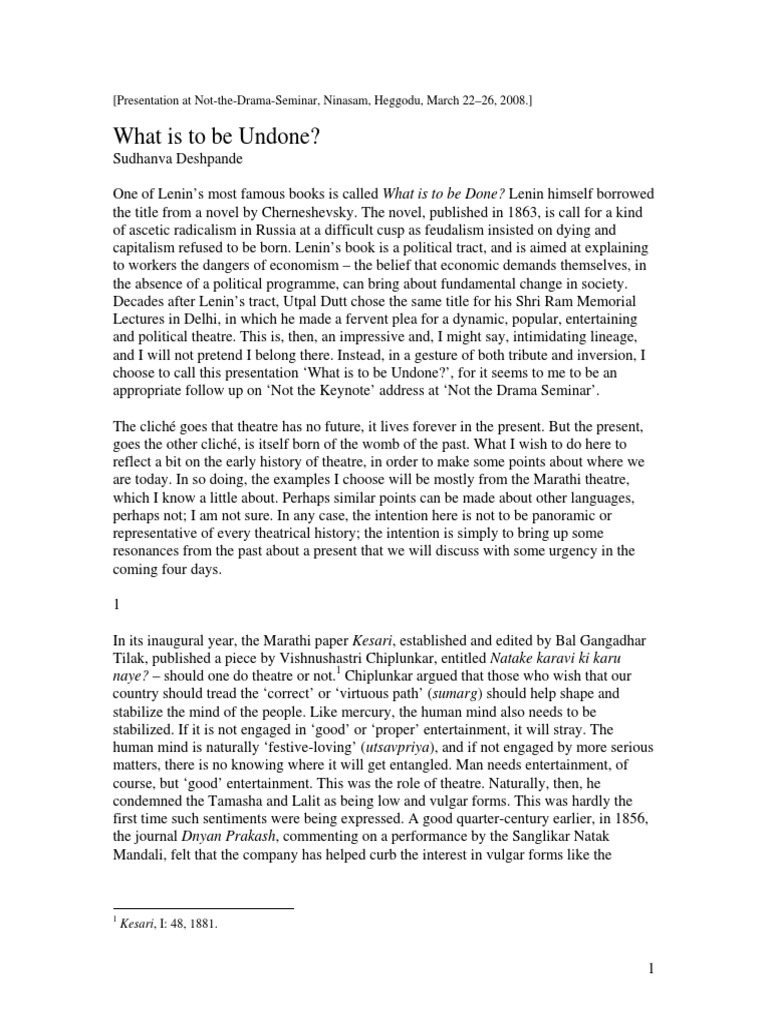 What Is To Be Undone Sudhanva PDF | PDF | Sikhism | Theatre