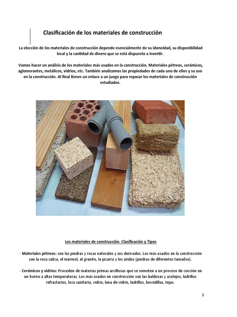 Clasificación de Materiales de Construcción | PDF | Materiales de ...