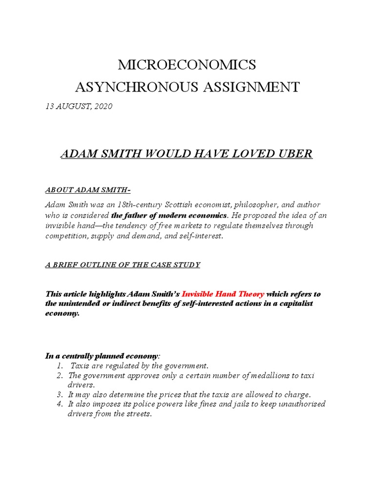 Microeconomics Asynchronous Assignment: Adam Smith Would Have Loved Uber | PDF