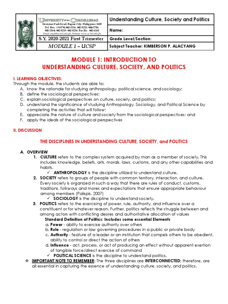 Module 1-Ucsp PDF | Download Free PDF | Sociology | Anthropology