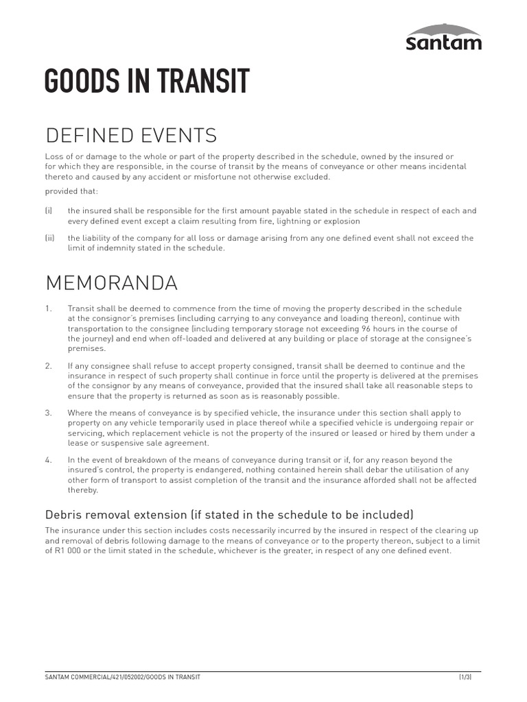 Goods in Transit Wording PDF | PDF | Indemnity | Insurance