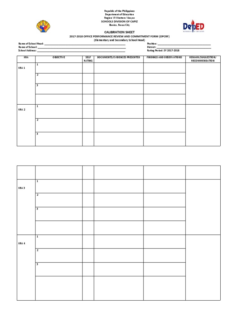 Calibration Sheet: Schools Division of Capiz | PDF