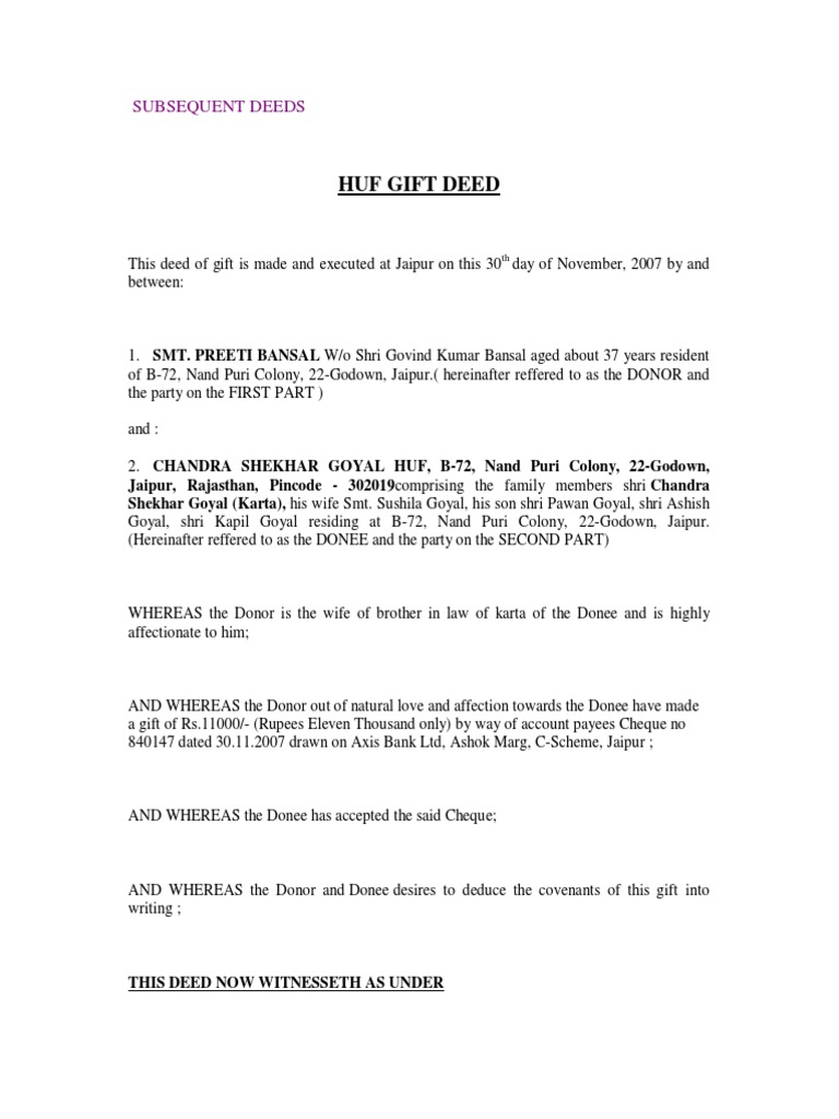 Huf Gift Deeds | PDF