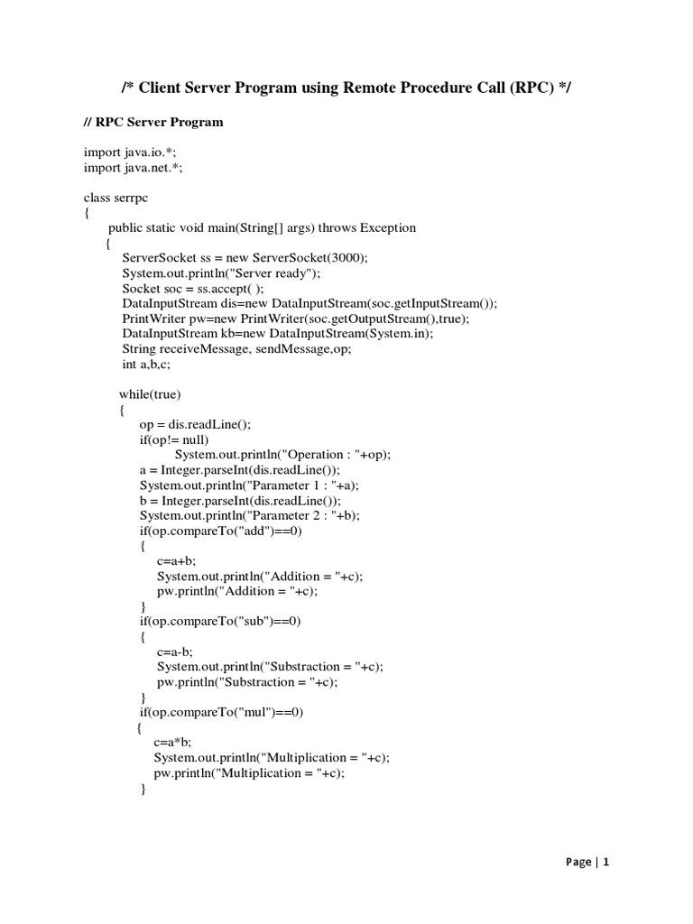 Client Server Program Using Remote Procedure Call (RPC) | PDF | Parameter (Computer Programming ...