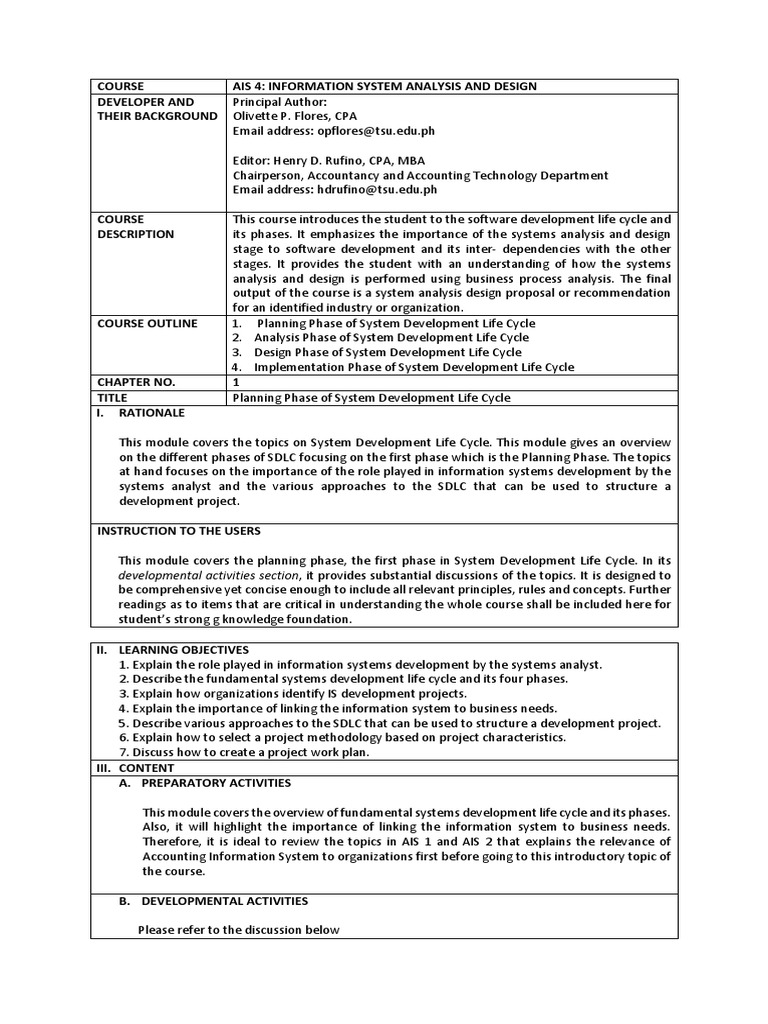 Ais 4 Module Chapter 1 Planning Phase | PDF | Feasibility Study ...