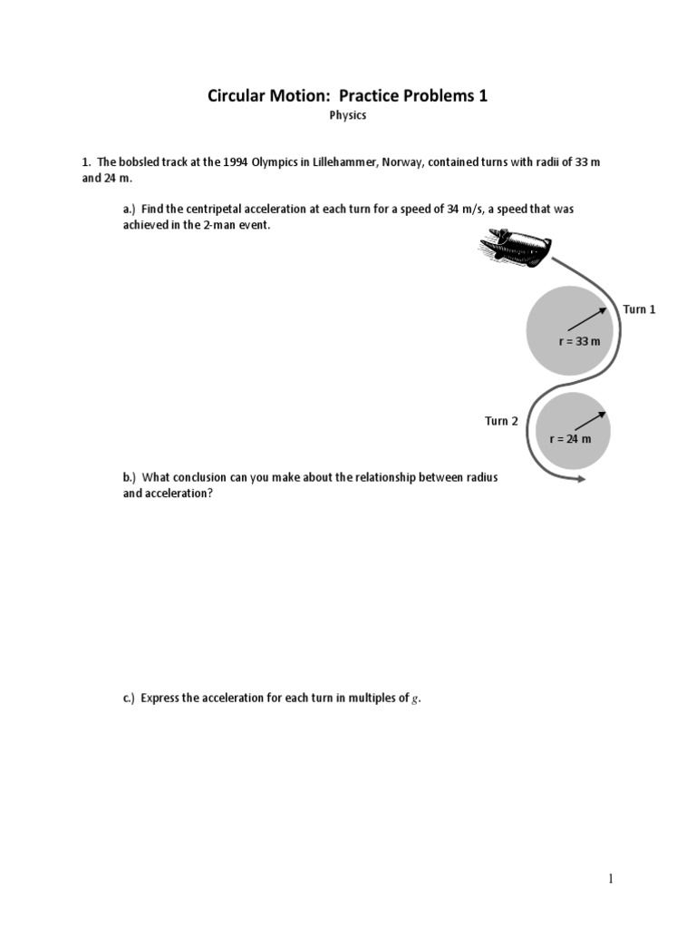 Circular Motion: Practice Problems 1 - Centripetal Acceleration and ...