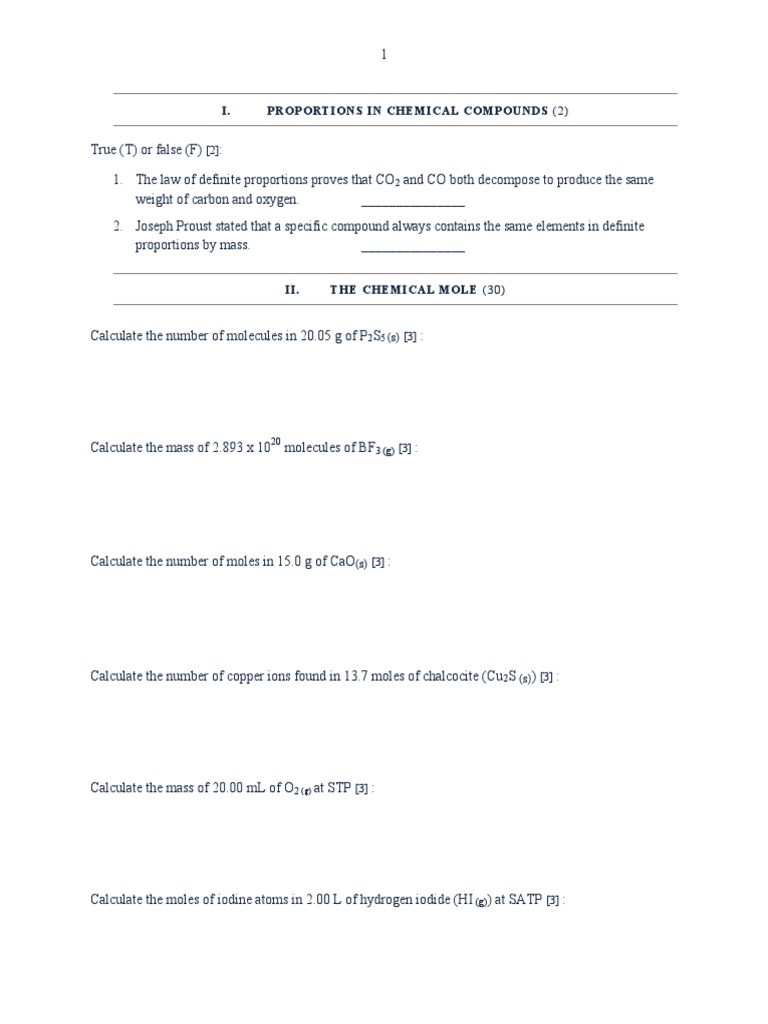 Grade 11 Chemistry Exam Review