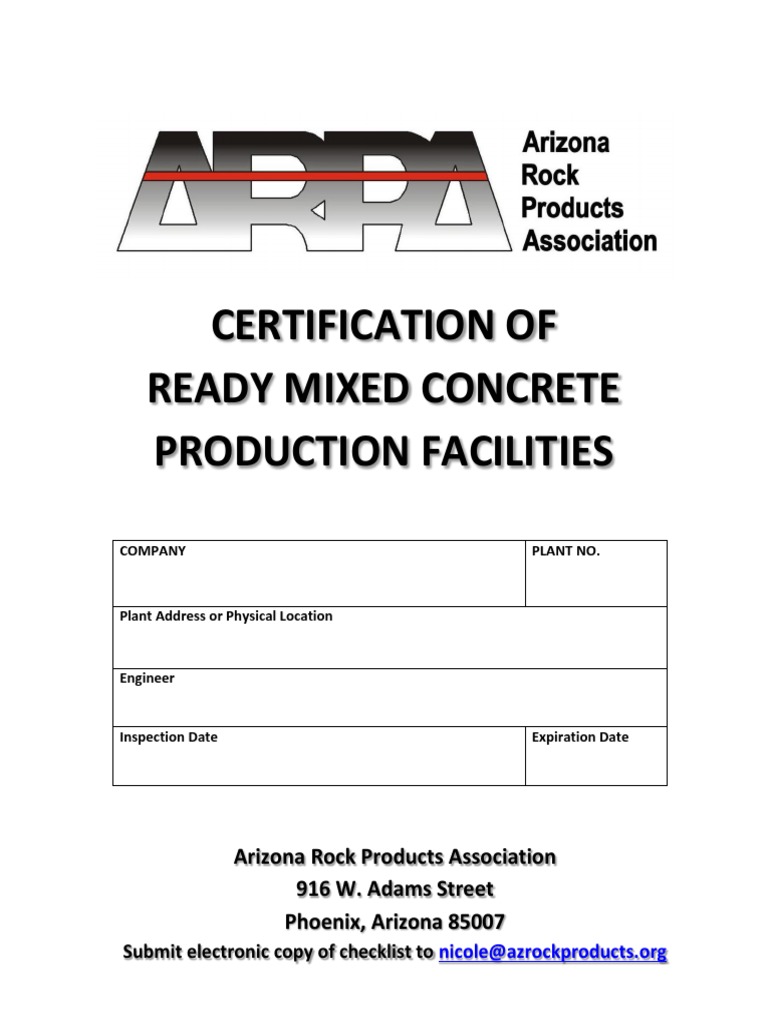 Certification of Ready Mixed Concrete Production Facilities | PDF ...