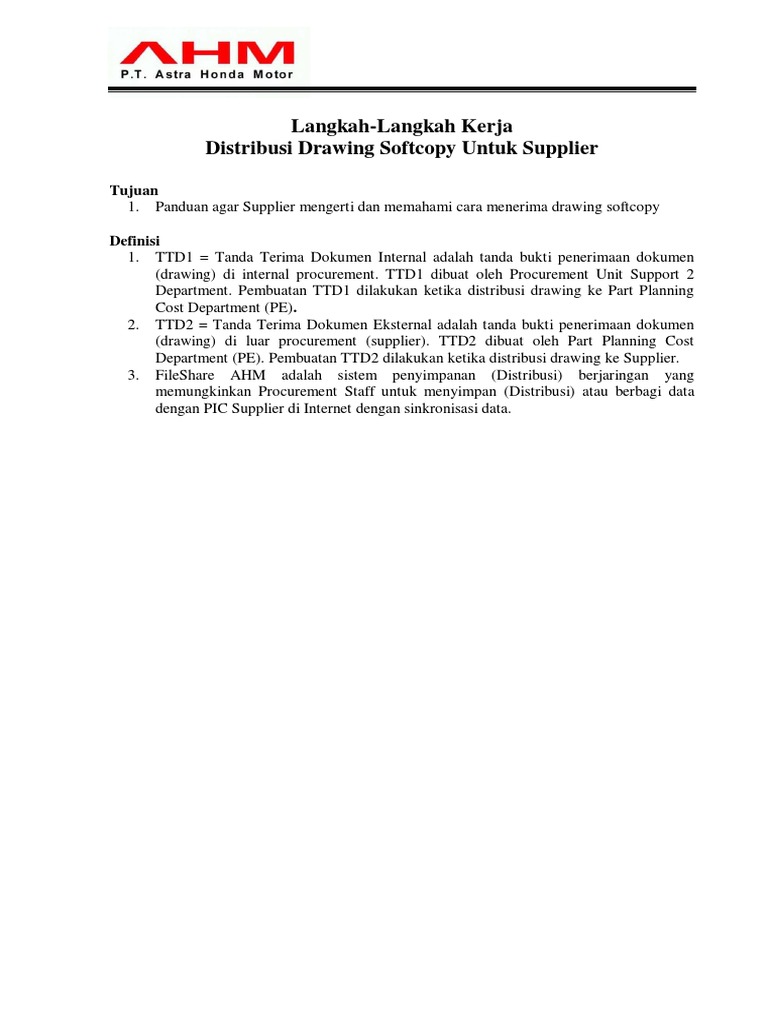 Langkah Kerja Distribusi Drawing Online Untuk Supplier PDF | PDF