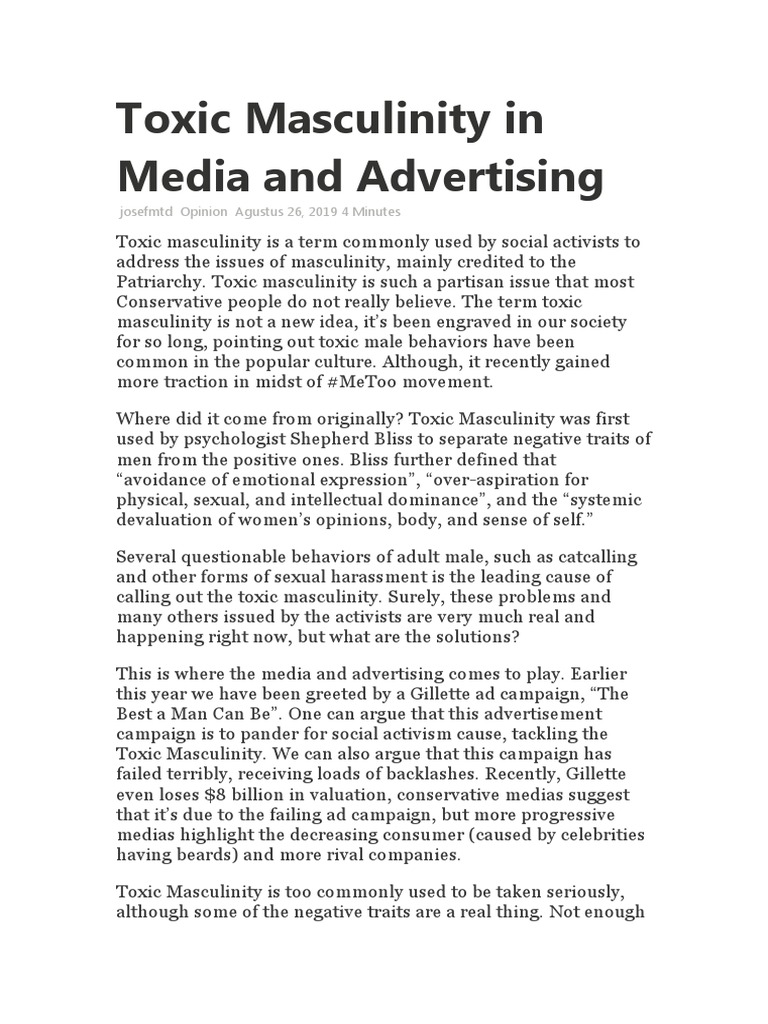 Toxic Masculinity in Media Analysis | PDF | Masculinity | Gender