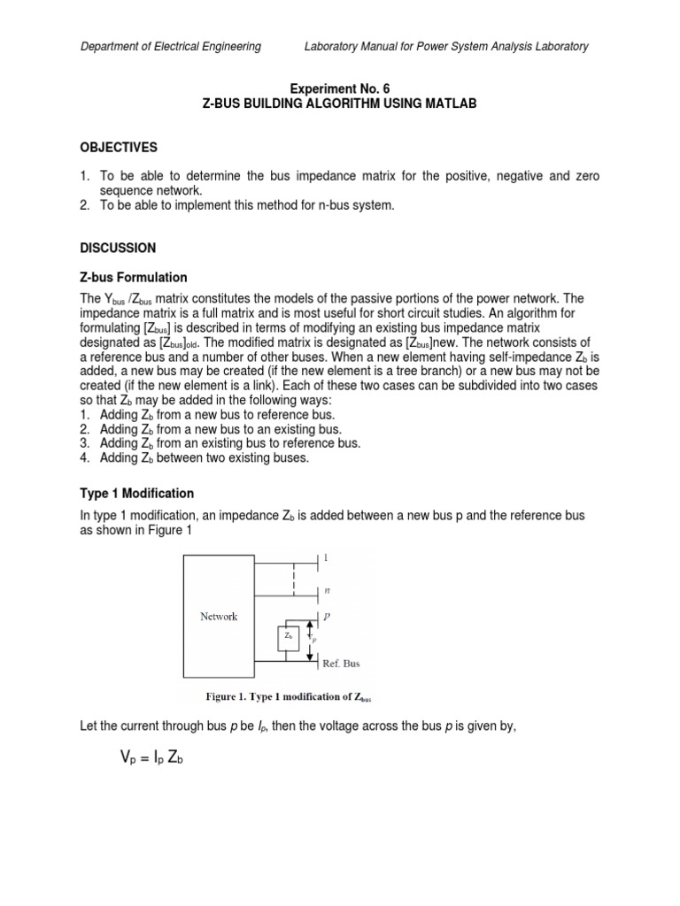 Experiment No 6 Z Bus Building Algorithm Using Matlab Pdf Electrical Impedance 9126