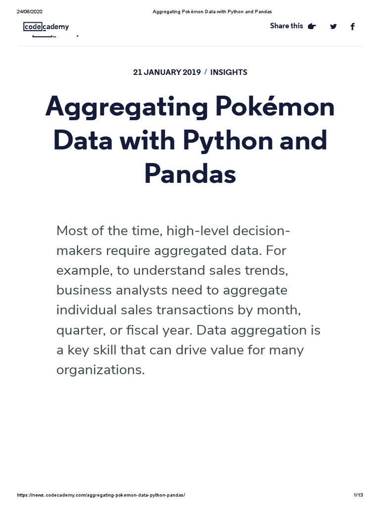 Aggregating Pokémon Data With Python And Pandas Pdf Spreadsheet Computing 