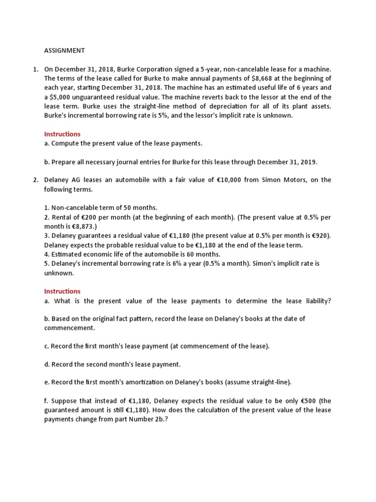 Leases - ASSIGNMENT 1 | Download Free PDF | Lease | Present Value