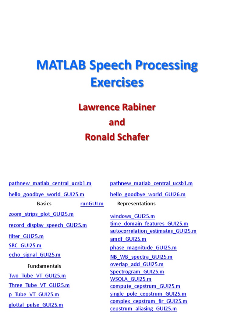 MATLAB Speech Processing Exercises: Lawrence Rabiner and Ronald Schafer ...