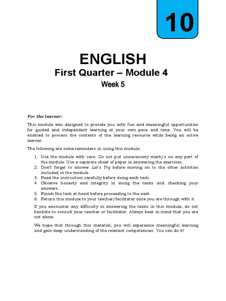English: First Quarter - Module 4 | PDF | Primary Sources | Reading ...