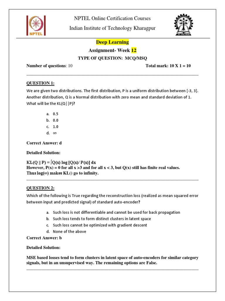 Assignment Week 12-Deep-Learning PDF | PDF | Algorithms | Statistics