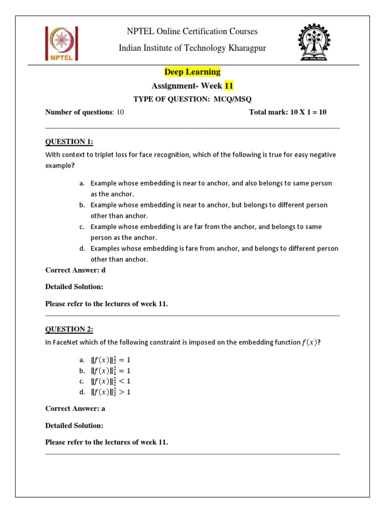 NPTEL Deep Learning Week 11 Assignment | PDF | Image Segmentation ...