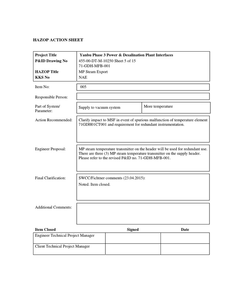 Hazop Action Sheet: Project Title Yanbu Phase 3 Power & Desalination ...