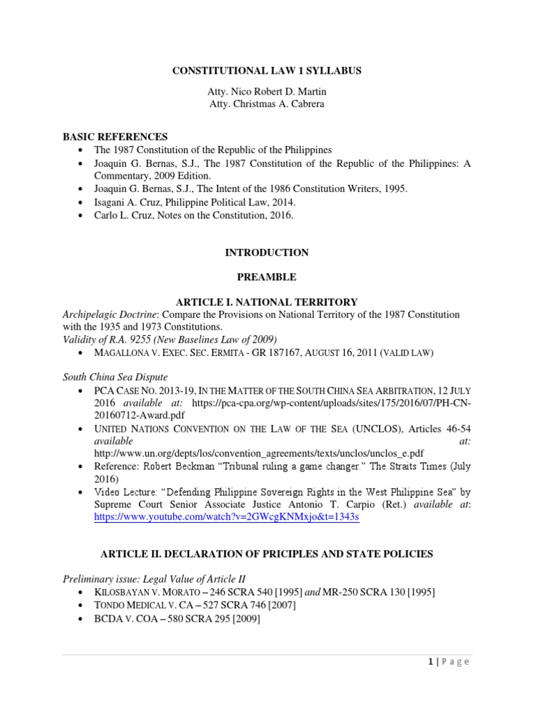 Constitutional Law 1 Syllabus | Download Free PDF | Pardon | Martial Law Constitutional Law 1 Syllabus | Download Free PDF | Pardon | Martial Law
