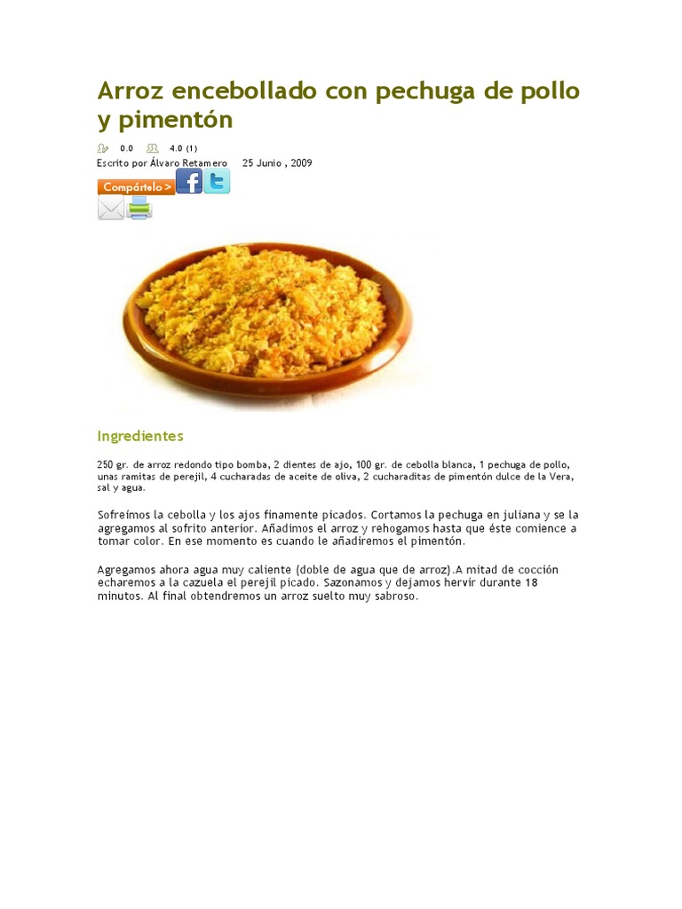 Arroz Encebollado Con Pechuga de Pollo y Pimentón | PDF