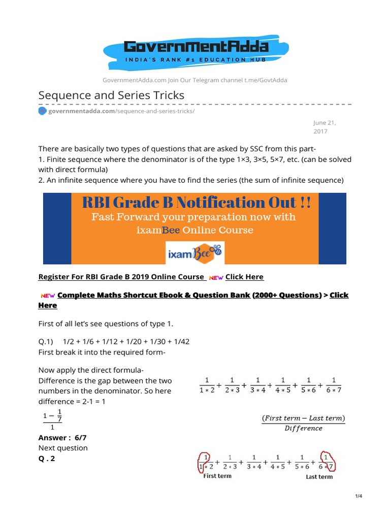 Sequence and Series Tricks PDF | PDF | Average | Discrete Mathematics