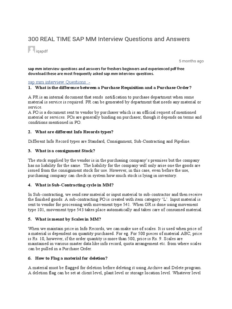 300 SAP MM Interview Questions & Answers | PDF | Inventory | Taxation ...