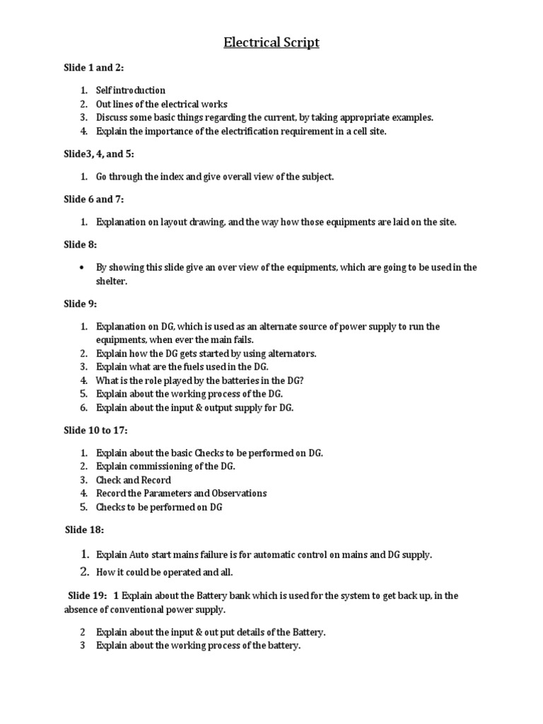 Electrical Script 04-08-08 | PDF | Power Supply | Components