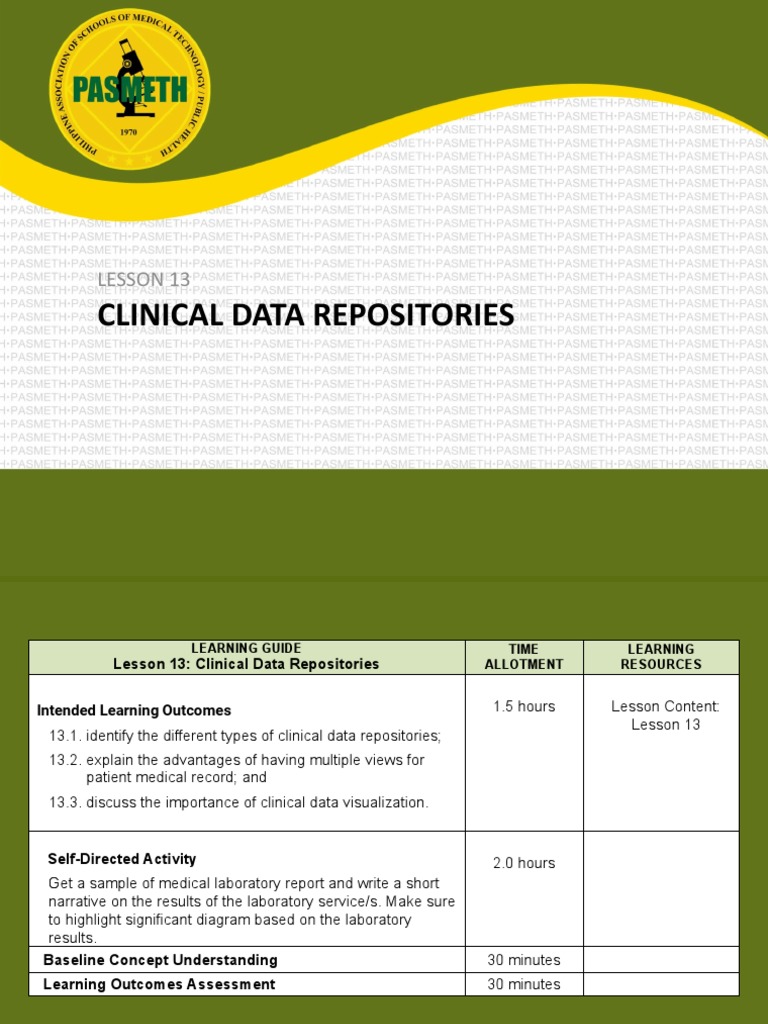 Clinical Data Repositories: Lesson 13 | PDF | Patient | Electronic ...
