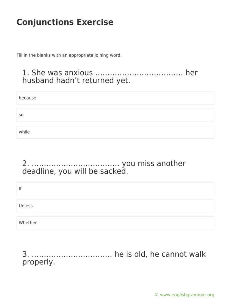 Conjunctions Exercise | PDF