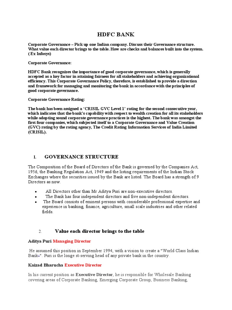 HDFC Bank: Governance Structure | PDF | Corporate Governance | Governance