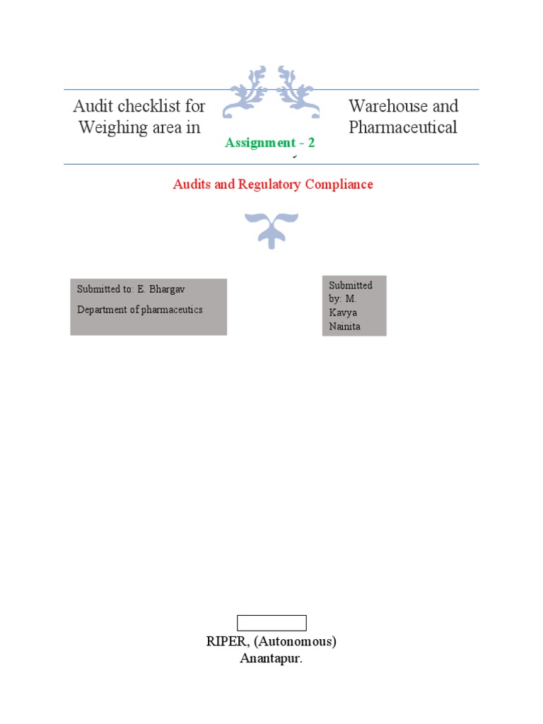Audit Checklist For Warehouse and Weighing Area in Pharmaceutical ...