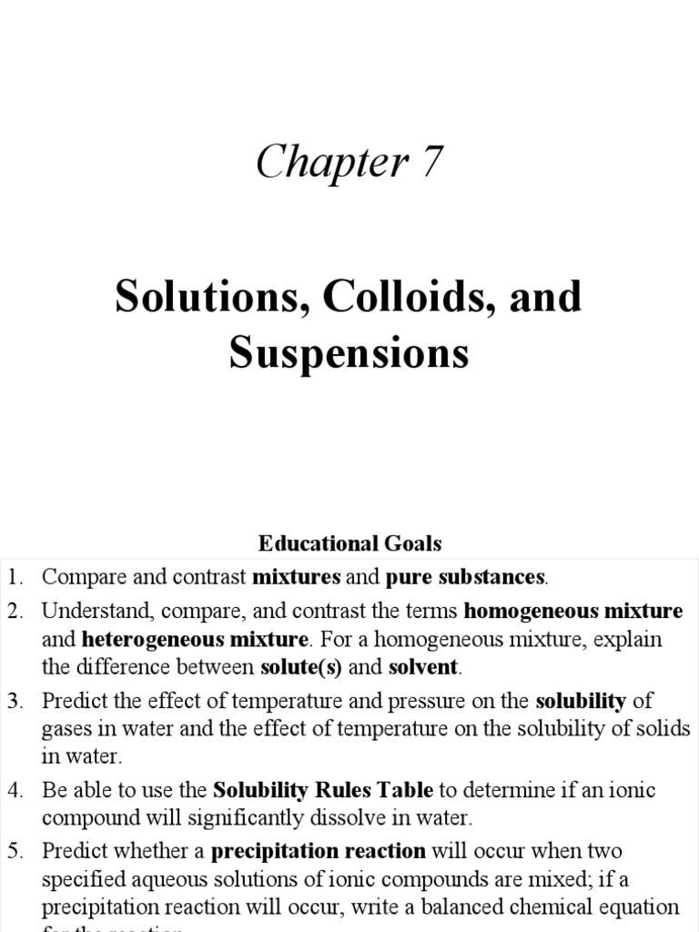 Solution, Suspension, Colloids | PDF | Solvation | Mass Concentration ...