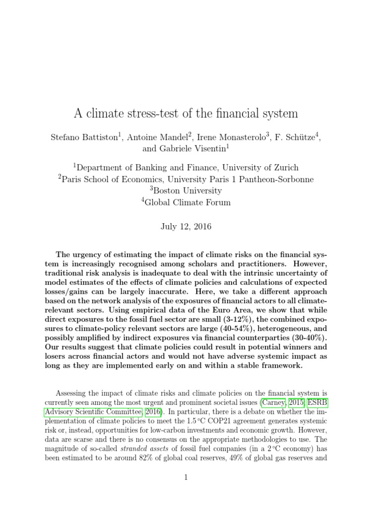 A Climate Stress-Test of The Financial System | PDF | Securities ...