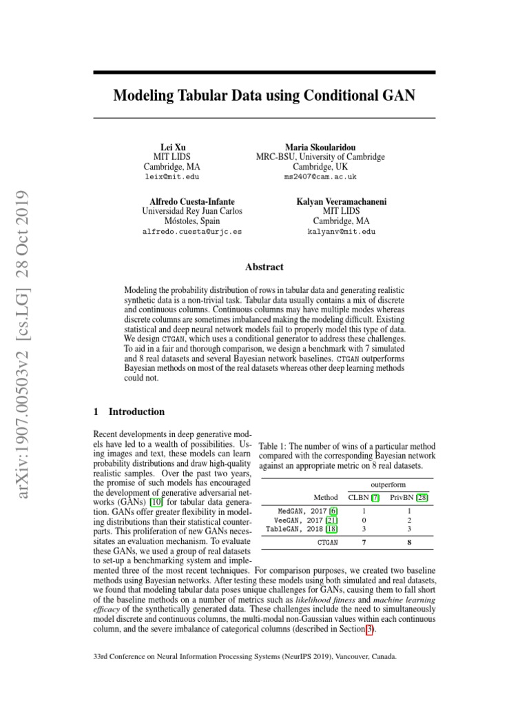 Modelling Tabular Data Using Conditional Gans Pdf Mode Statistics