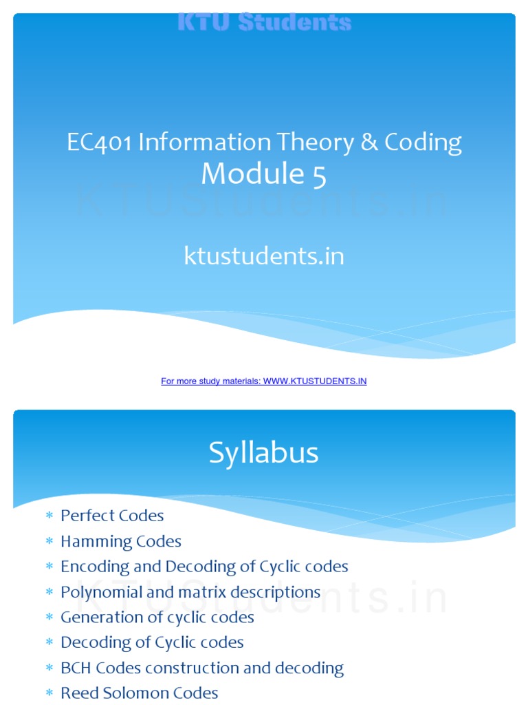 EC401 M5-Information Theory & Coding-Ktustudents - in PDF | PDF | Algebra | Algorithms