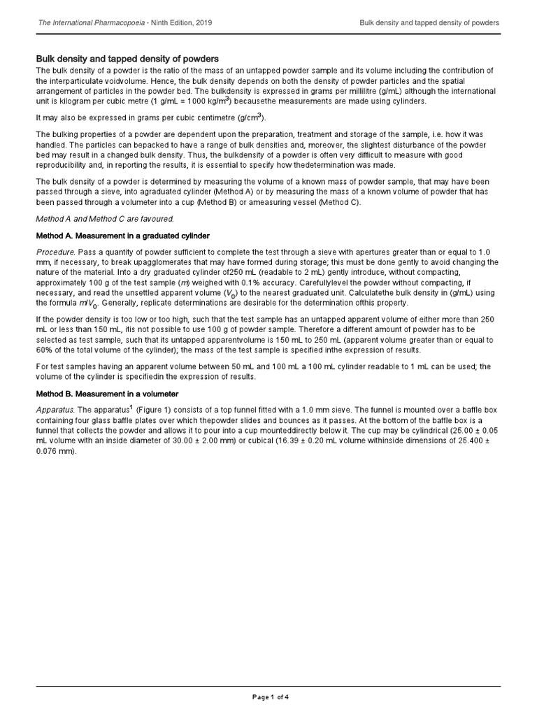 Bulk and Tapped Density of Powders | PDF | Litre | Density