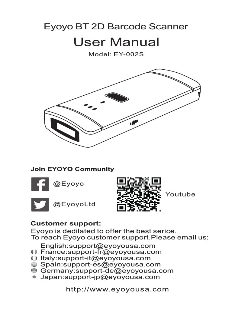 Eyoyo BT 2D Barcode Scanner. User Manual. Model - Youtube | PDF ...