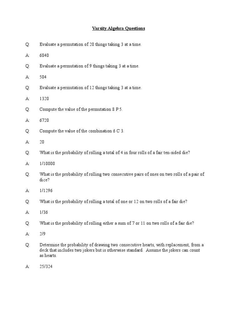Varsity Math Questions-Algebra | PDF | Logarithm | Mathematical Analysis