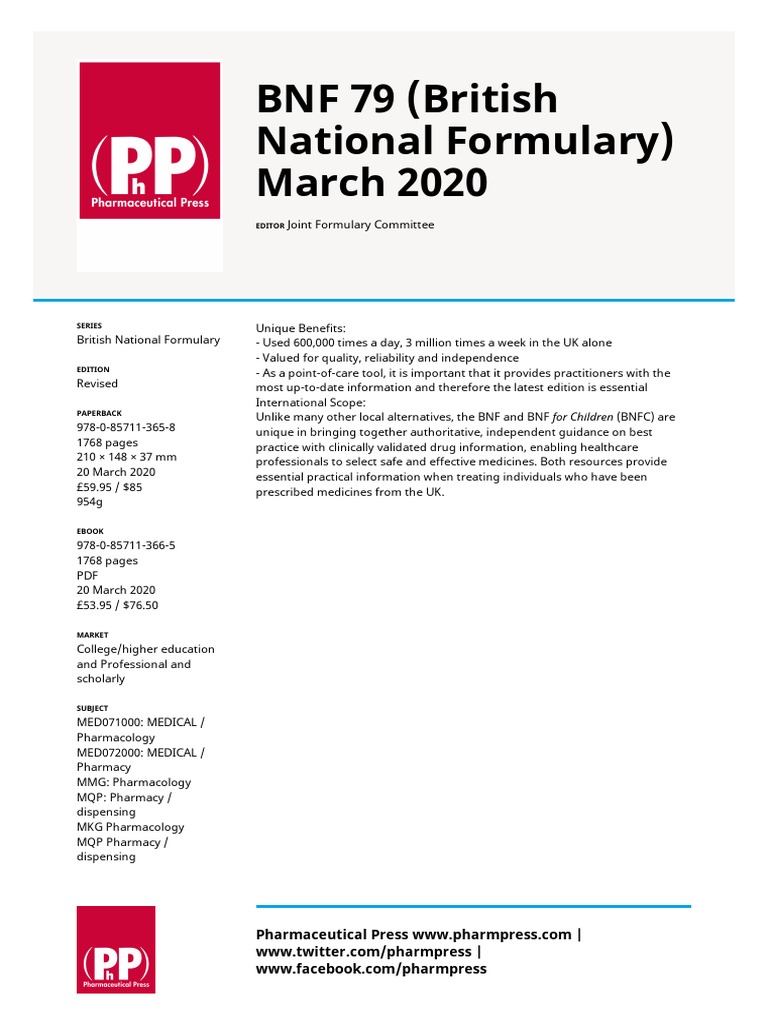 BNF 79 (British National Formulary) March 2020: Editor | PDF | Business