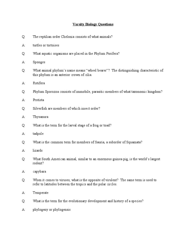 Varsity Biology Question Bank | PDF | Natural Selection | Plant Stem