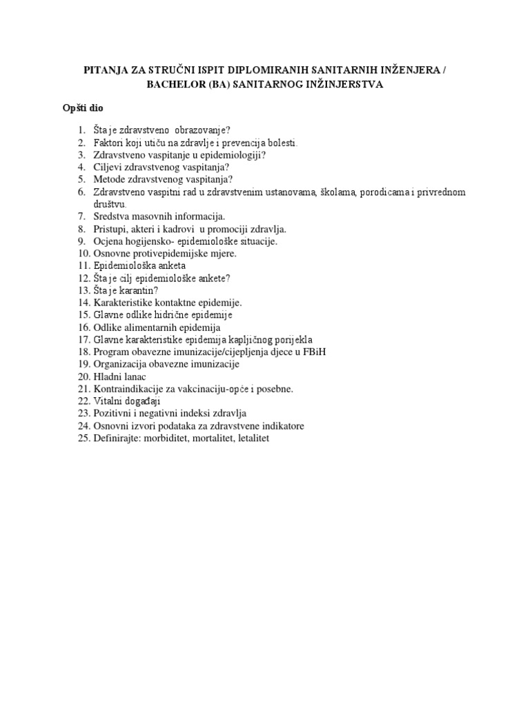 STRUCNI-ISPIT - PITANJA - Dipl San Inzinjeri | PDF