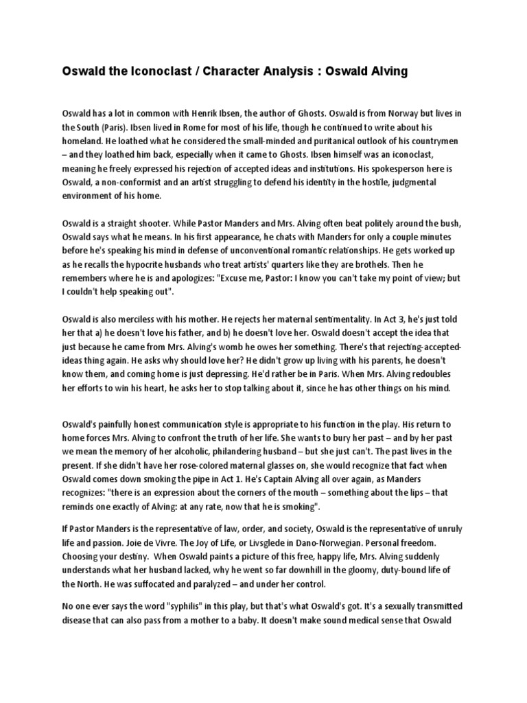 Oswald The Iconoclast / Character Analysis: Oswald Alving | PDF ...