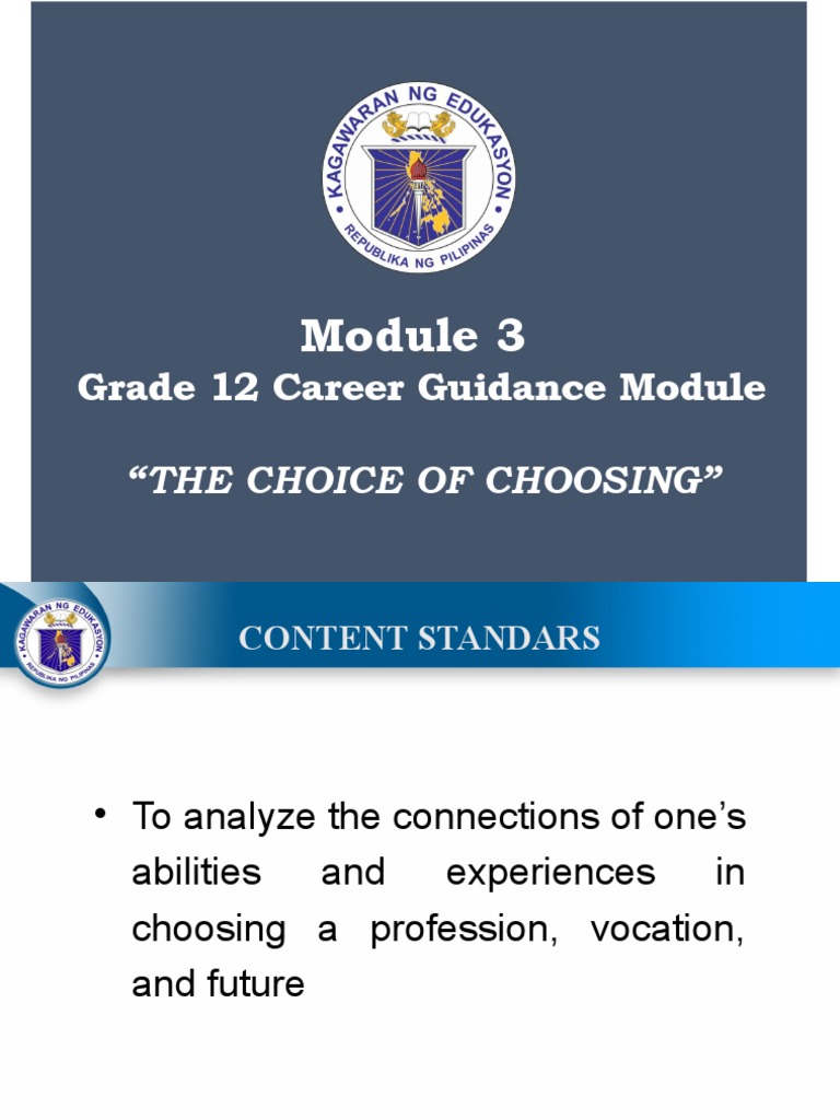 Grade 12 Career Guidance Module: "The Choice of Choosing" | PDF ...