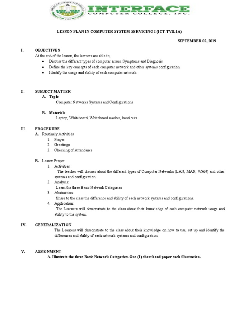 10 Lesson Plan in Computer System Servicing I | PDF